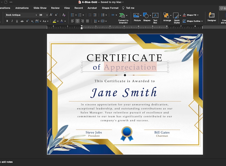 Certificate of Appreciation - Gold and Blue, Diploma, Recognition ...