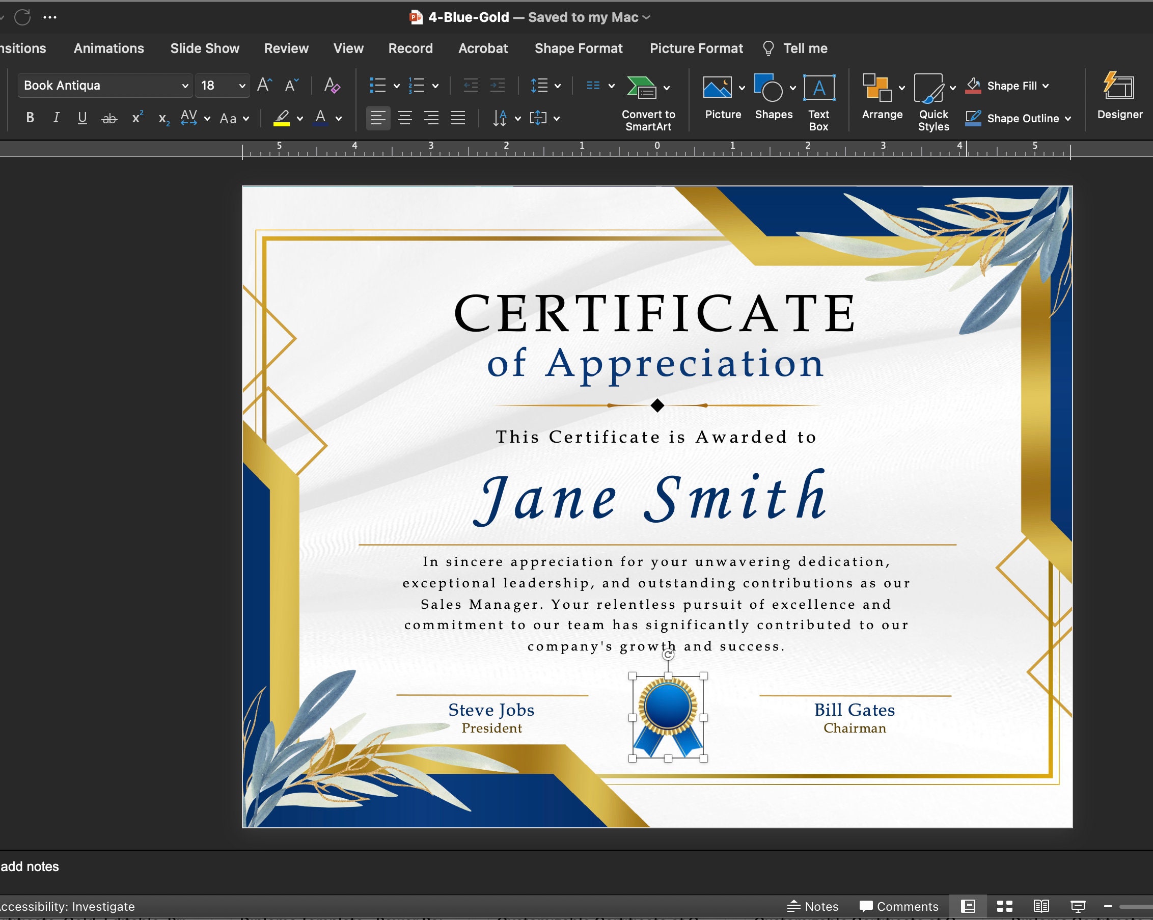 Certificate of Appreciation - Gold and Blue, Diploma, Recognition ...