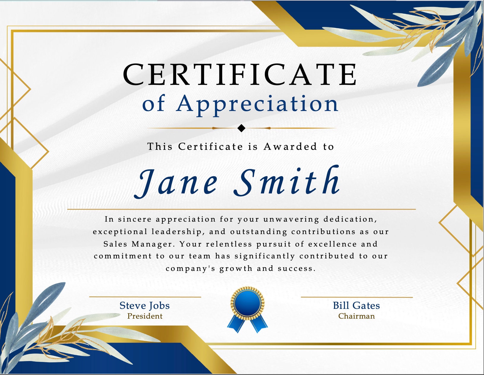 Certificate of Appreciation - Gold and Blue, Diploma, Recognition ...