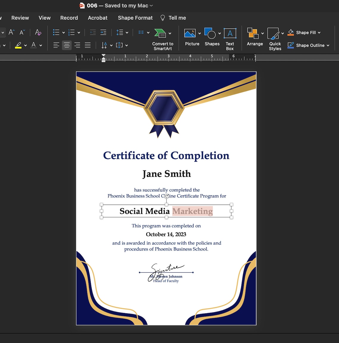 Customizable Certificate of Completion, Diploma in Powerpoint (.pptx ...