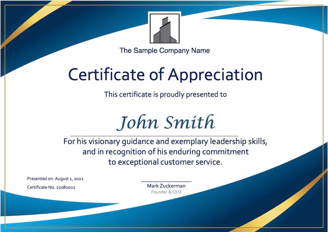 Certificate Blue, Gold, Editable, Printable, Diploma Template - Etsy ...