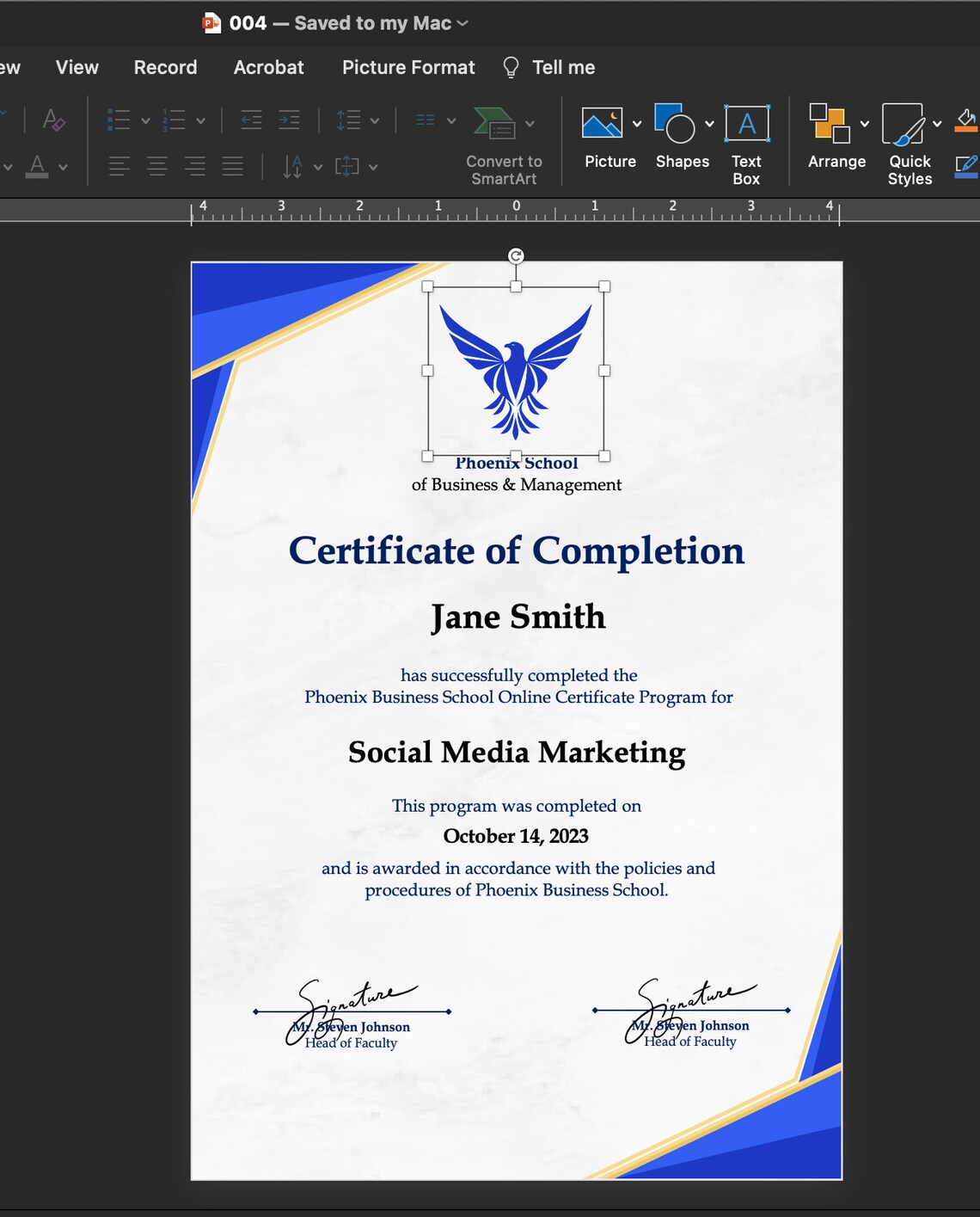 Diploma Certificate of Completion Template - Powerpoint (.pptx) A4 - Etsy