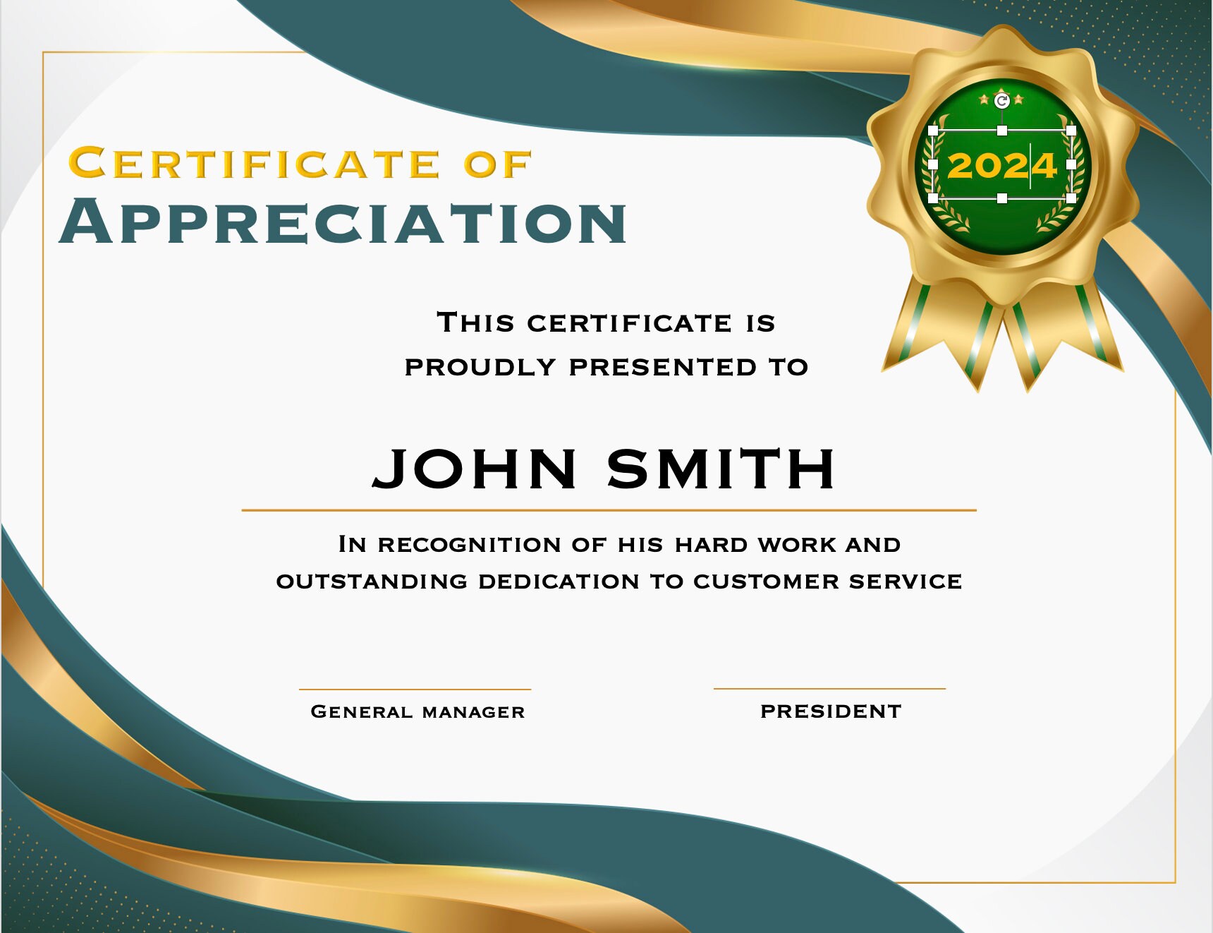 Certificate of Appreciation - Gold and Green, Diploma, Recognition ...