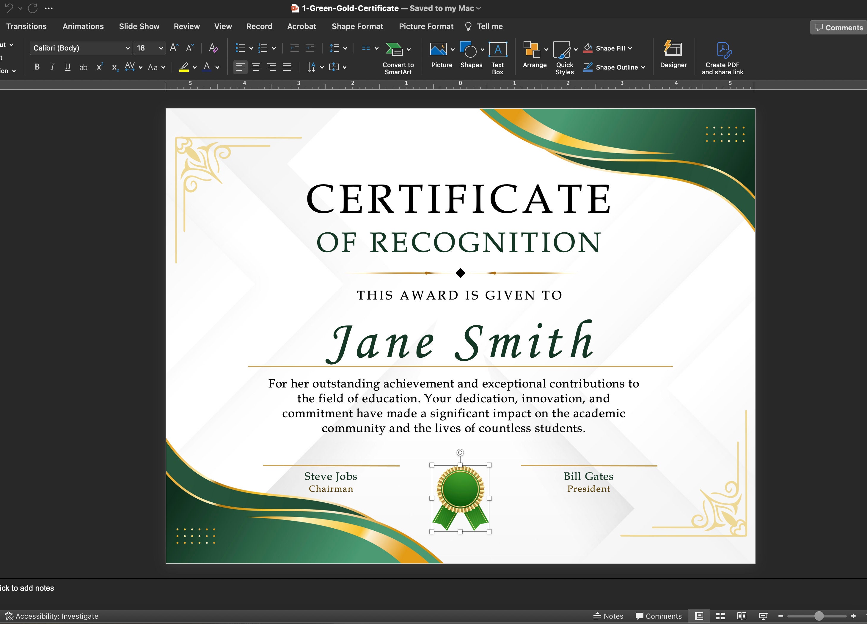 Certificate of Appreciation - Gold and Green, Diploma, Recognition ...