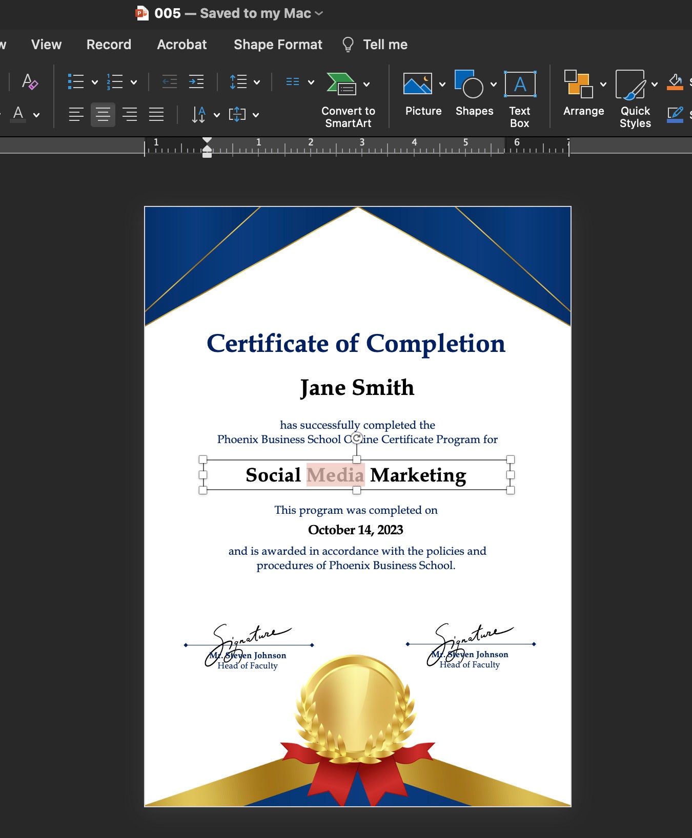 Customizable Certificate of Completion, Diploma in Powerpoint (.pptx ...