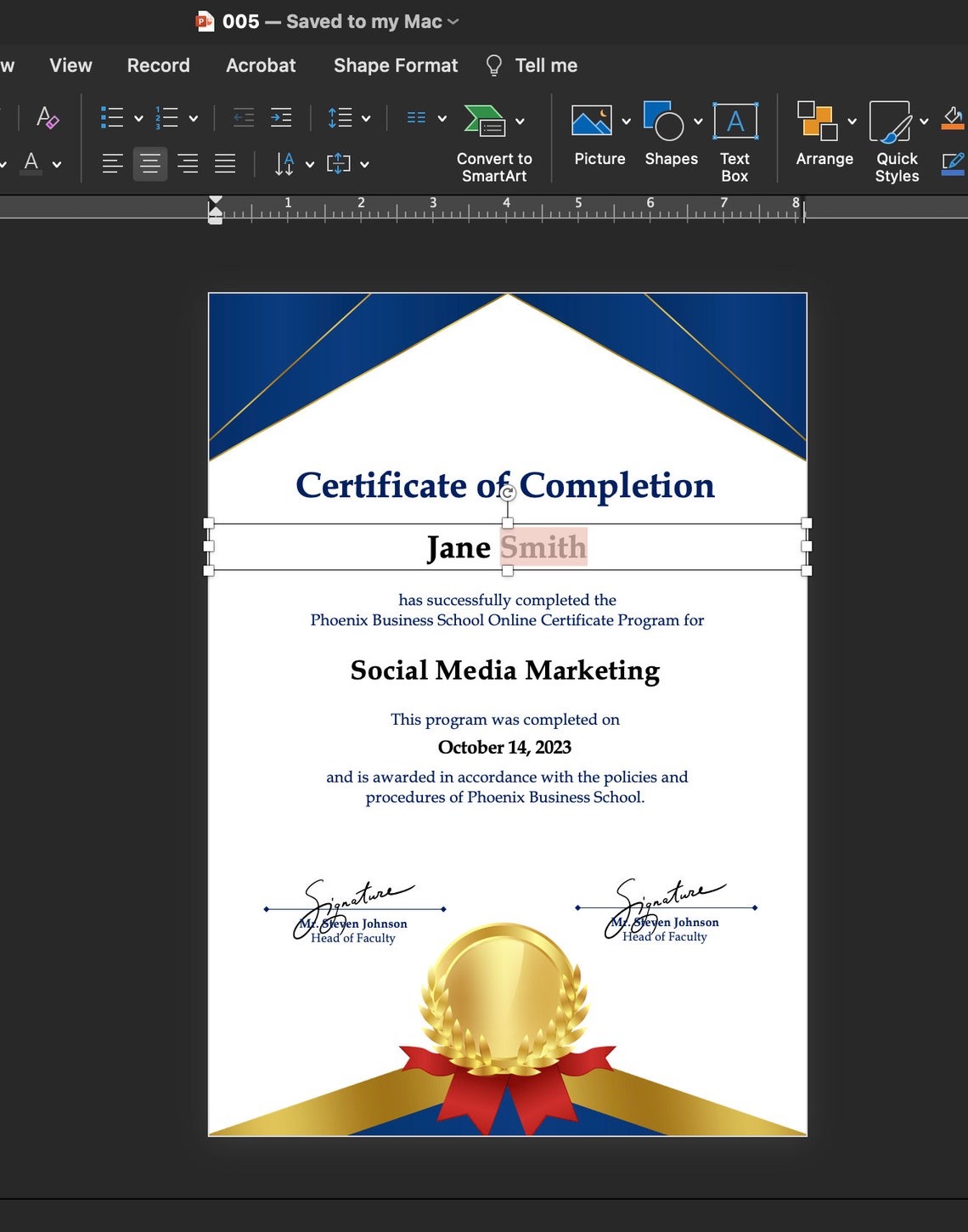 Customizable Certificate of Completion, Diploma in Powerpoint (.pptx ...