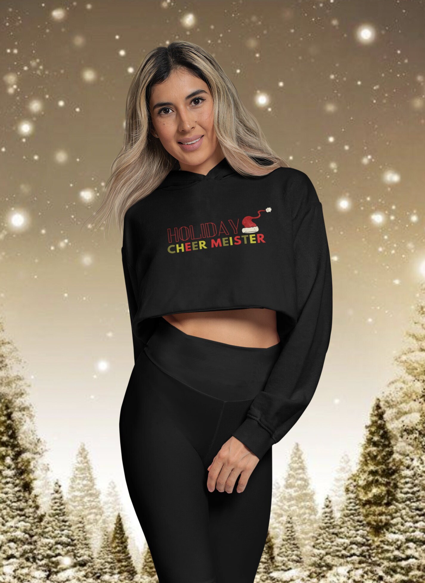 Holiday Cheermeister Crop Hoodie, Christmas Raw Edge Sweatshirt - Etsy
