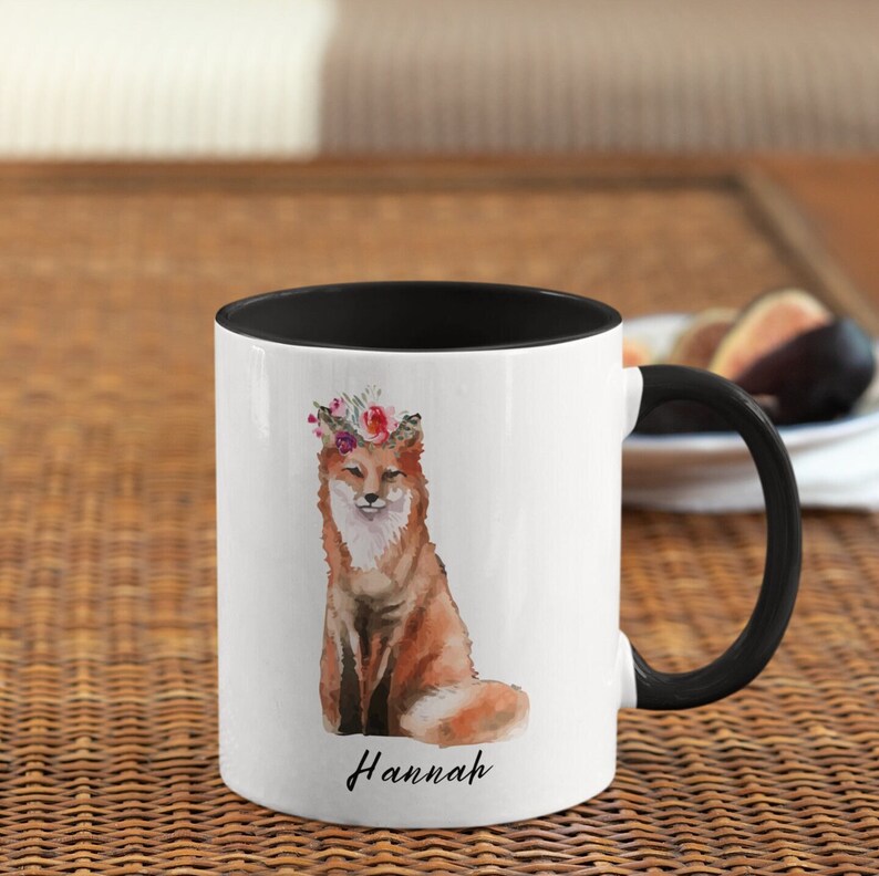 Personalized Floral Fox Coffee Mug, Custom Woodland Animal Cup - Etsy