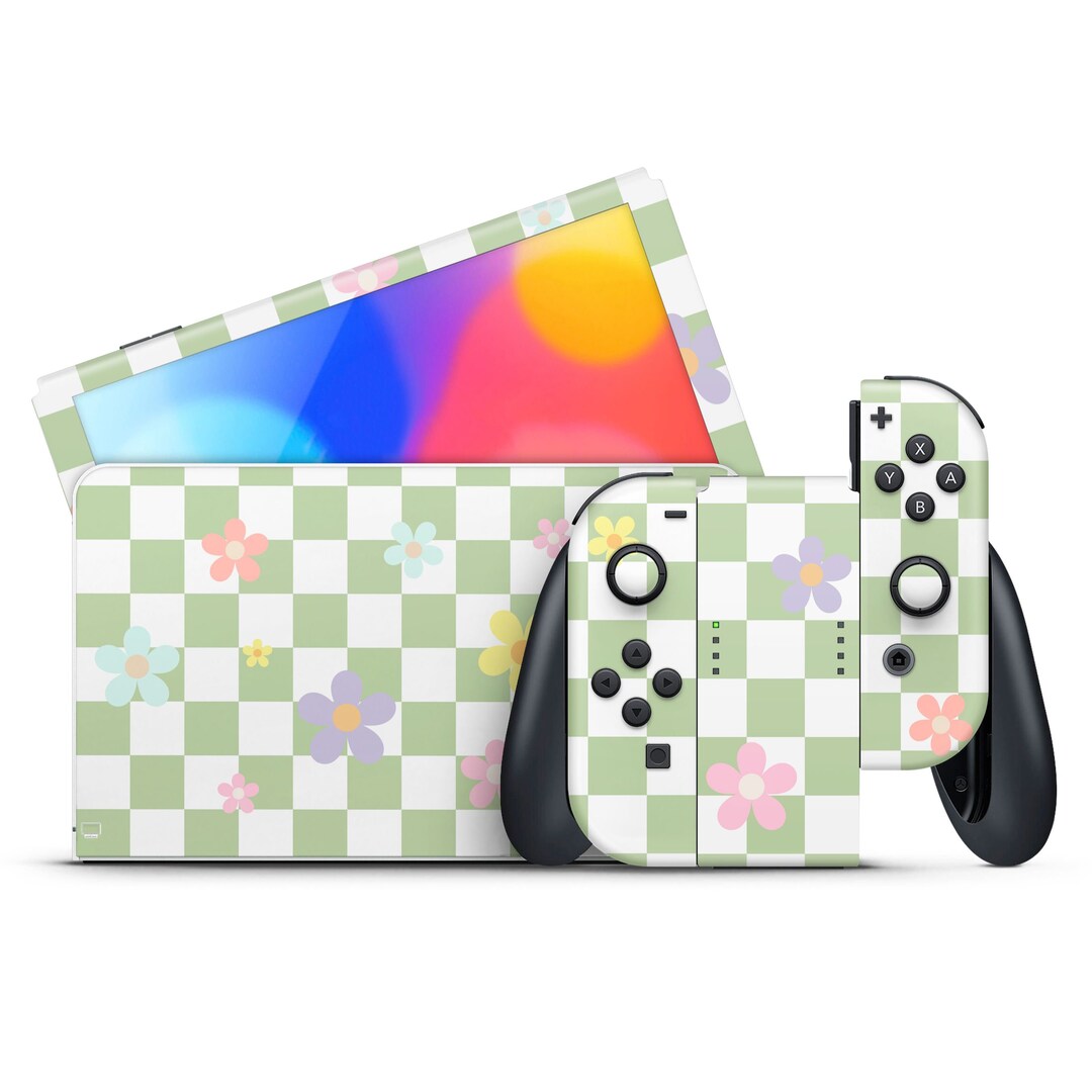 Danish Pastel Nintendo Switch OLED Skin, Daisy Flower Matcha Green ...