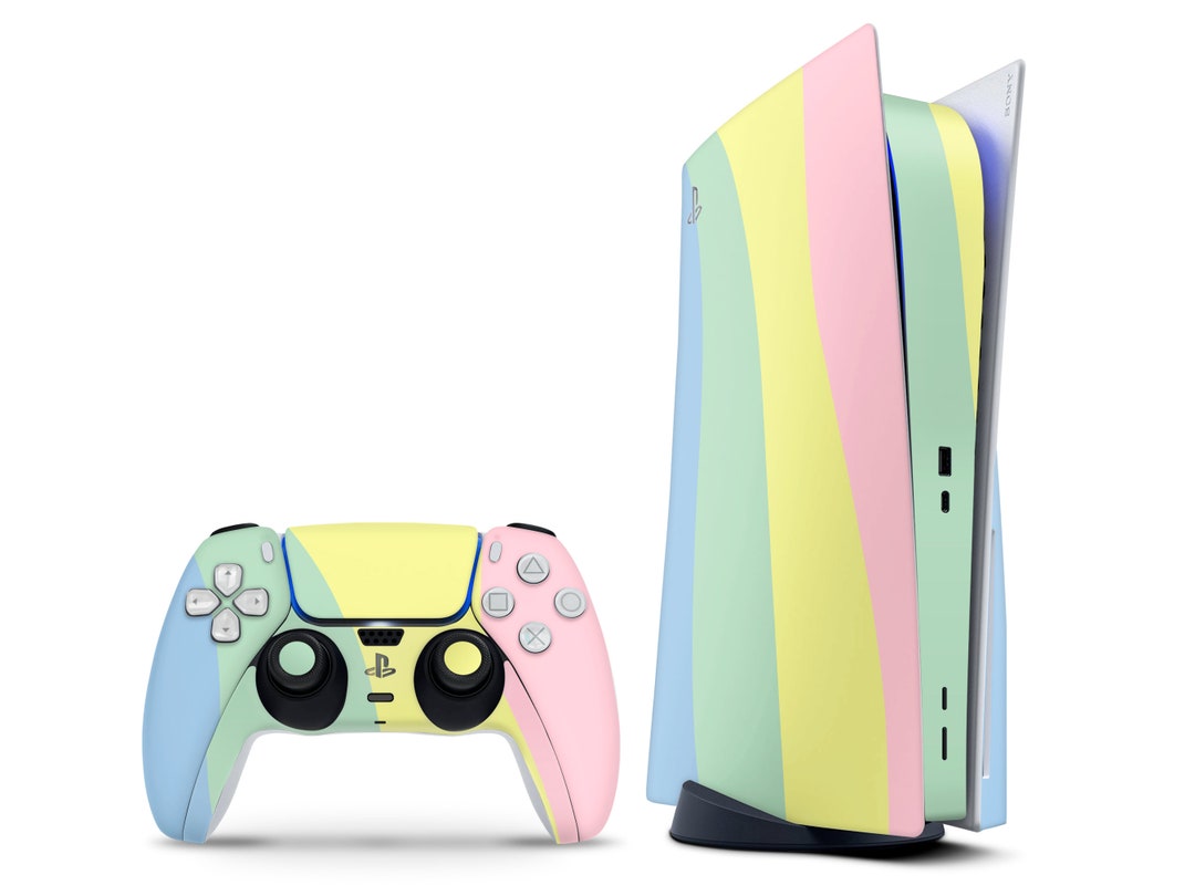 Rainbow Wave Skin for PS5, Retro Pastel Colorwave Pink Blue Green Yelow ...