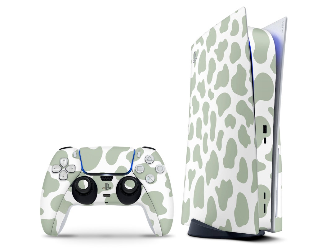 Sage Cow Print PS5 Controller & Console Skin, Cute Green Warm Sage ...
