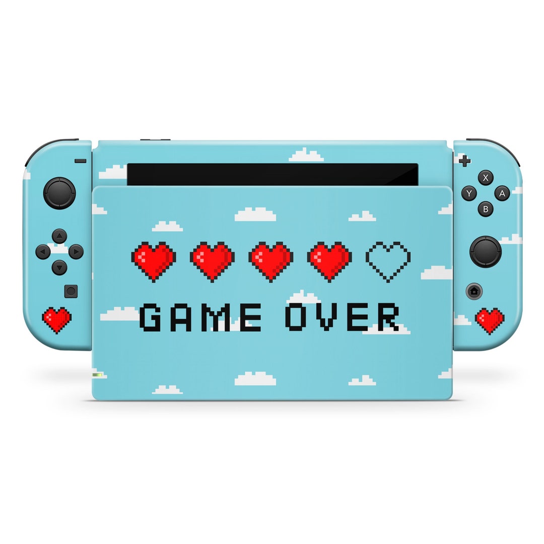 Nintendo Switch Skin Retro Gaming, Turquoise Clouds Red Hearts Nintendo ...
