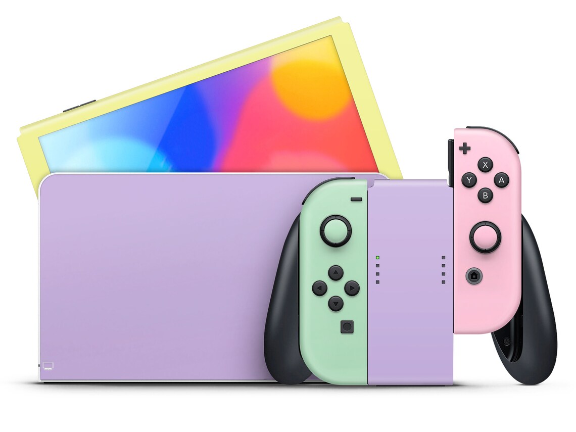 Retro Pastel Nintendo Switch OLED Skin Purple Yellow Green | Etsy