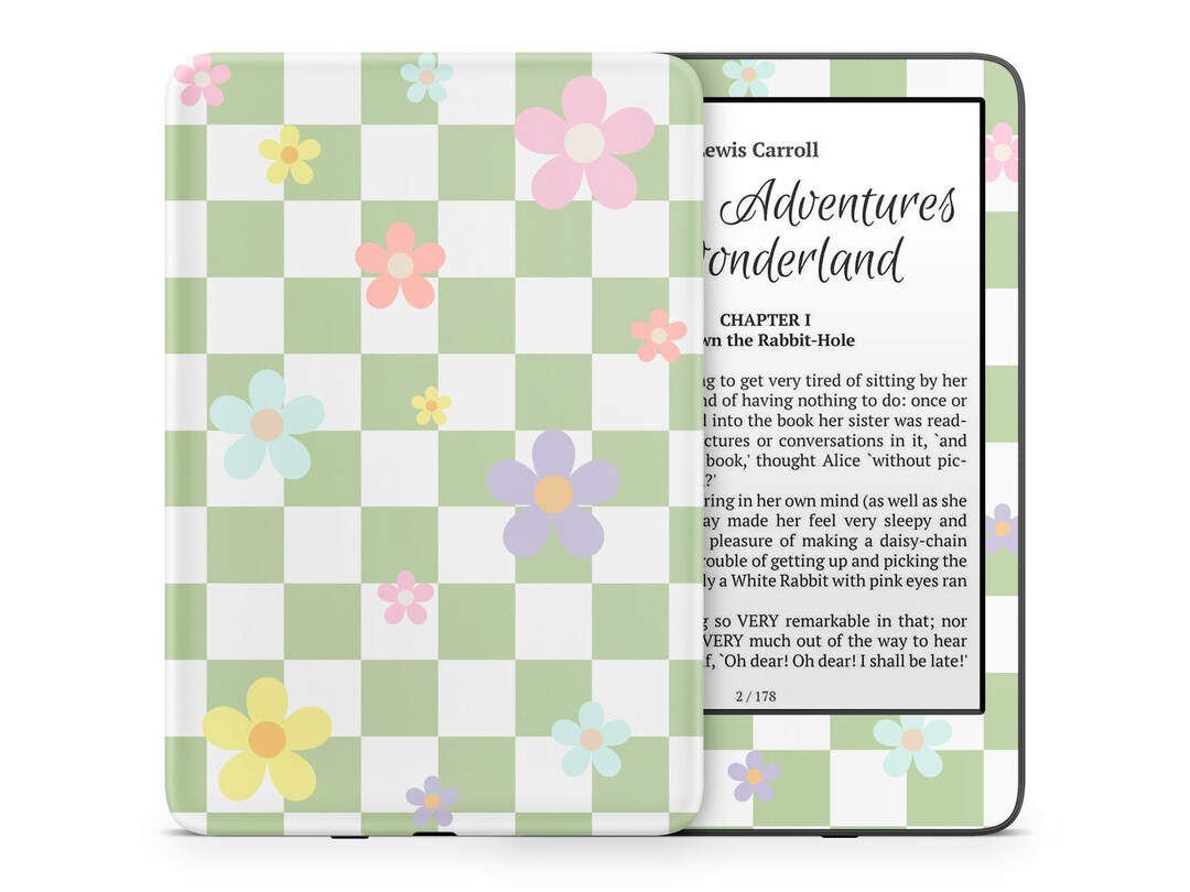 Danish Pastel Green Kindle Skin, Matcha Green Gingham Checkered Pattern ...