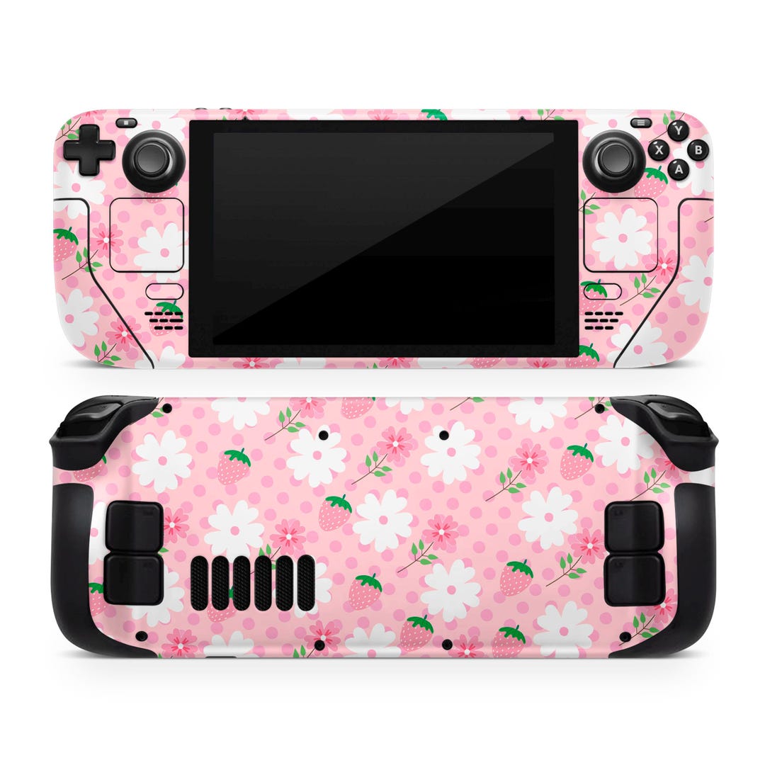 Cute Strawberry Steam Deck Skin, Pastel Pink Aesthetic Flowers Floral ...