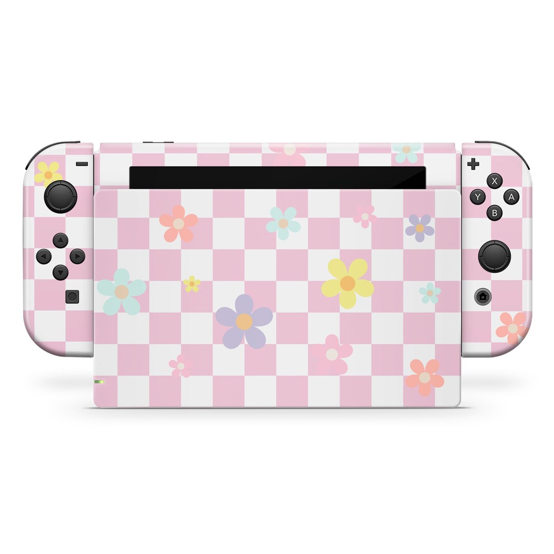Pastel Pink Daisy Nintendo Switch Skin: Gingham Checkered Vinyl Decal ...