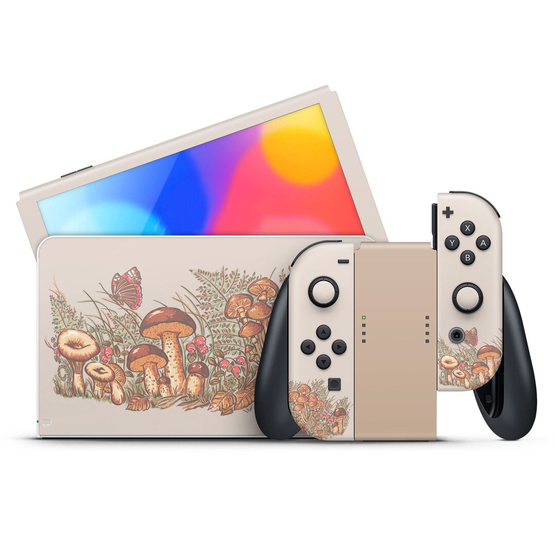 Cute Mushrooms Nintendo Switch OLED Skin, Autumn Forest, Natural Brown ...