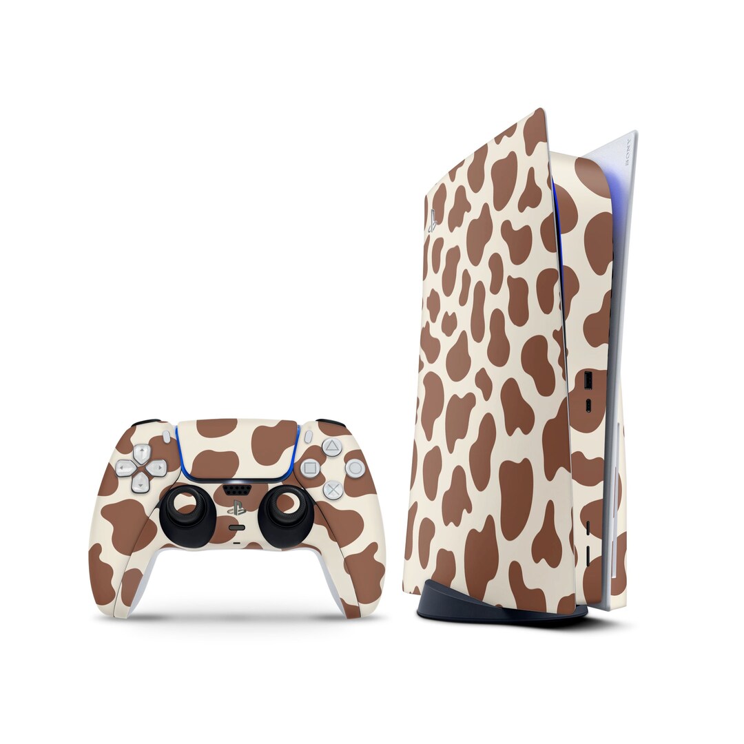 Latte Cow Print PS5 Console & Controller Skin, Mocha Latte Brown Design ...