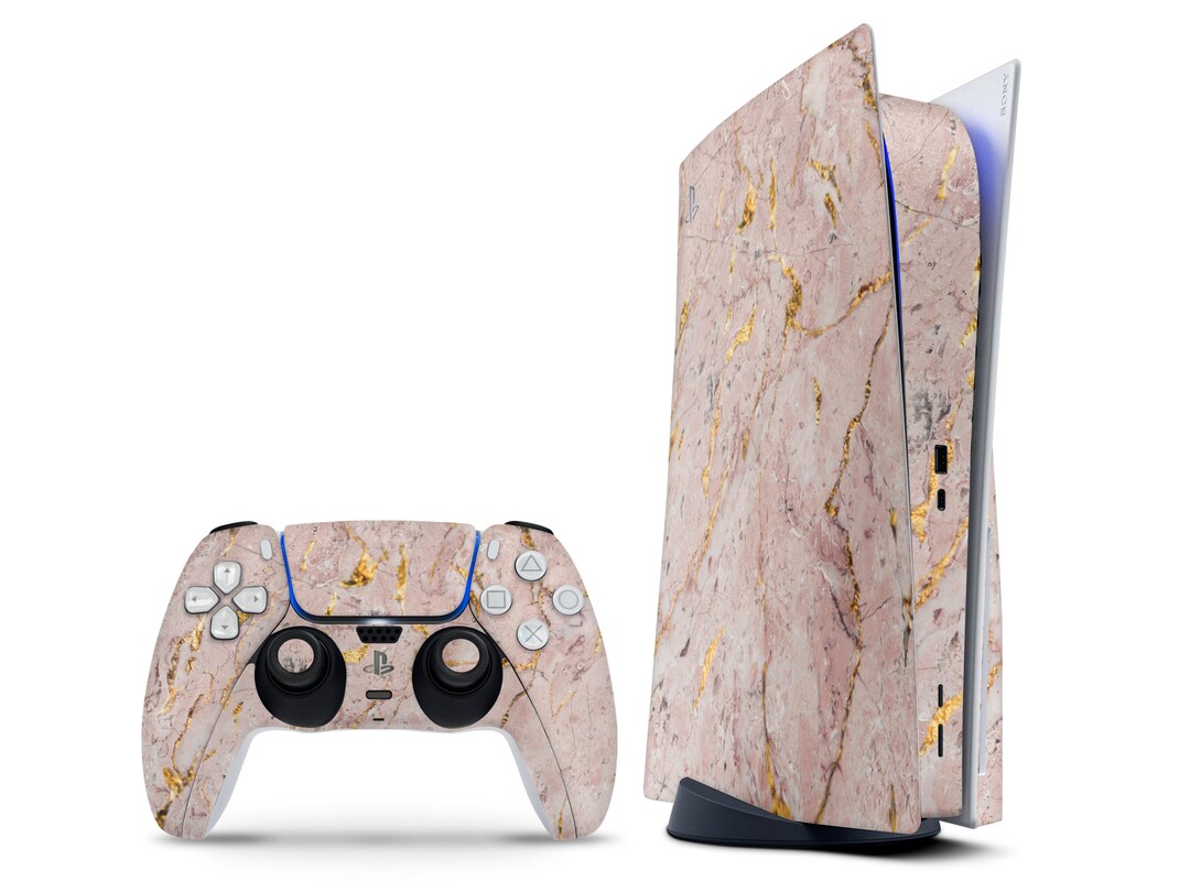 Pink Marble PS5 Skin, Aesthetic Stone Golden Pattern Decal for ...