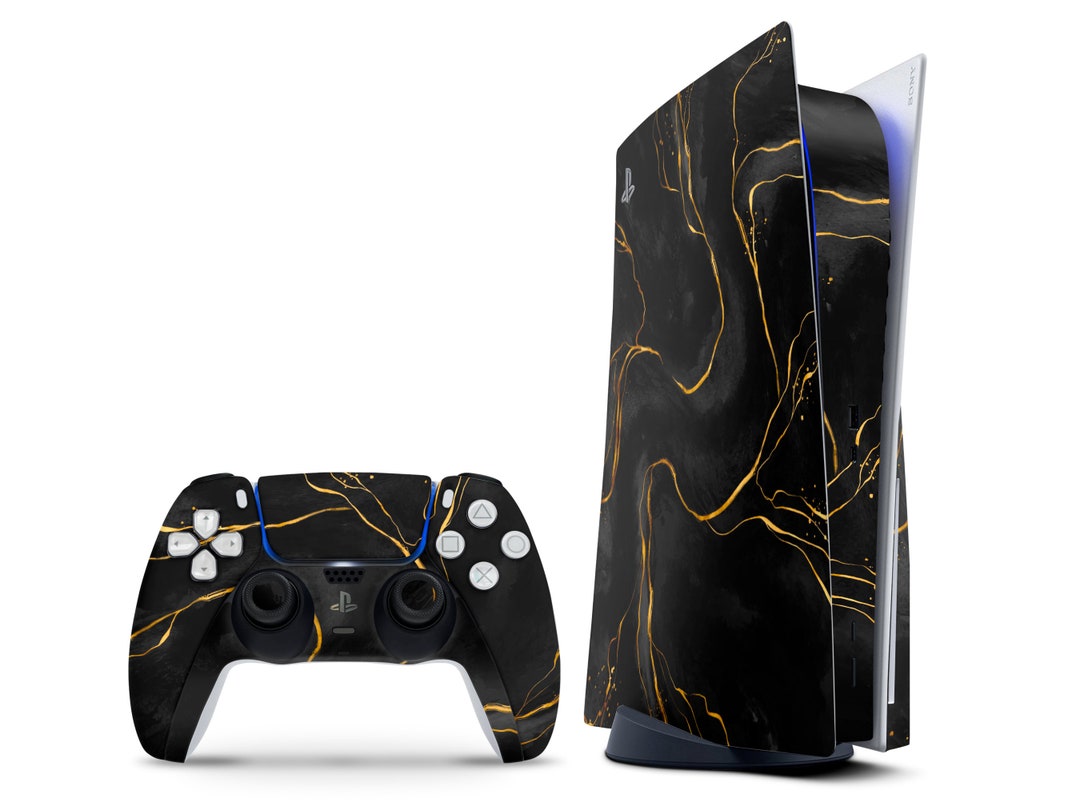 Golden Marble PS5 Skin, Aesthetic Luxury Black Gold Stone Pattern ...