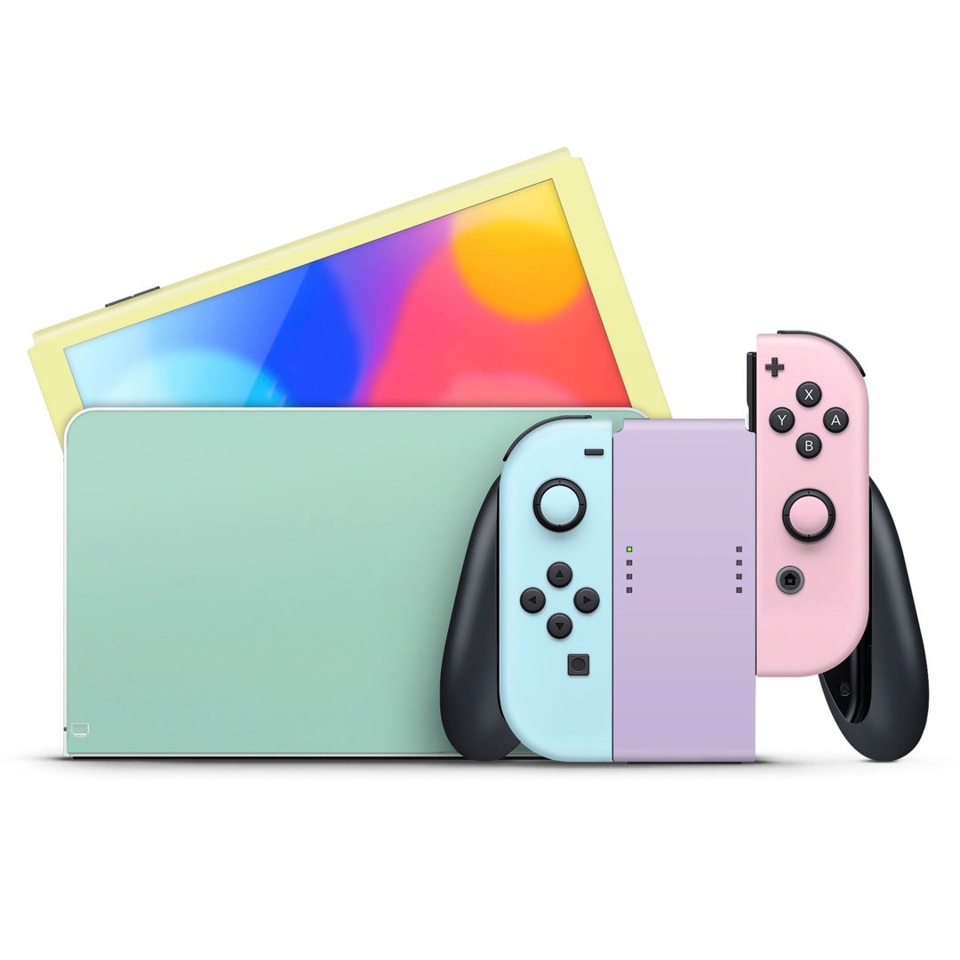 Retro Pastel Nintendo Switch OLED Skin, Purple Yellow Green Baby Pink ...