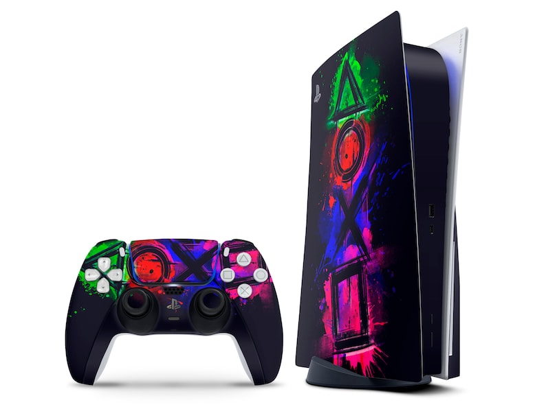 Playstation Symbols PS5 Skin, Colorful PS Symbols Abstract Decal for ...