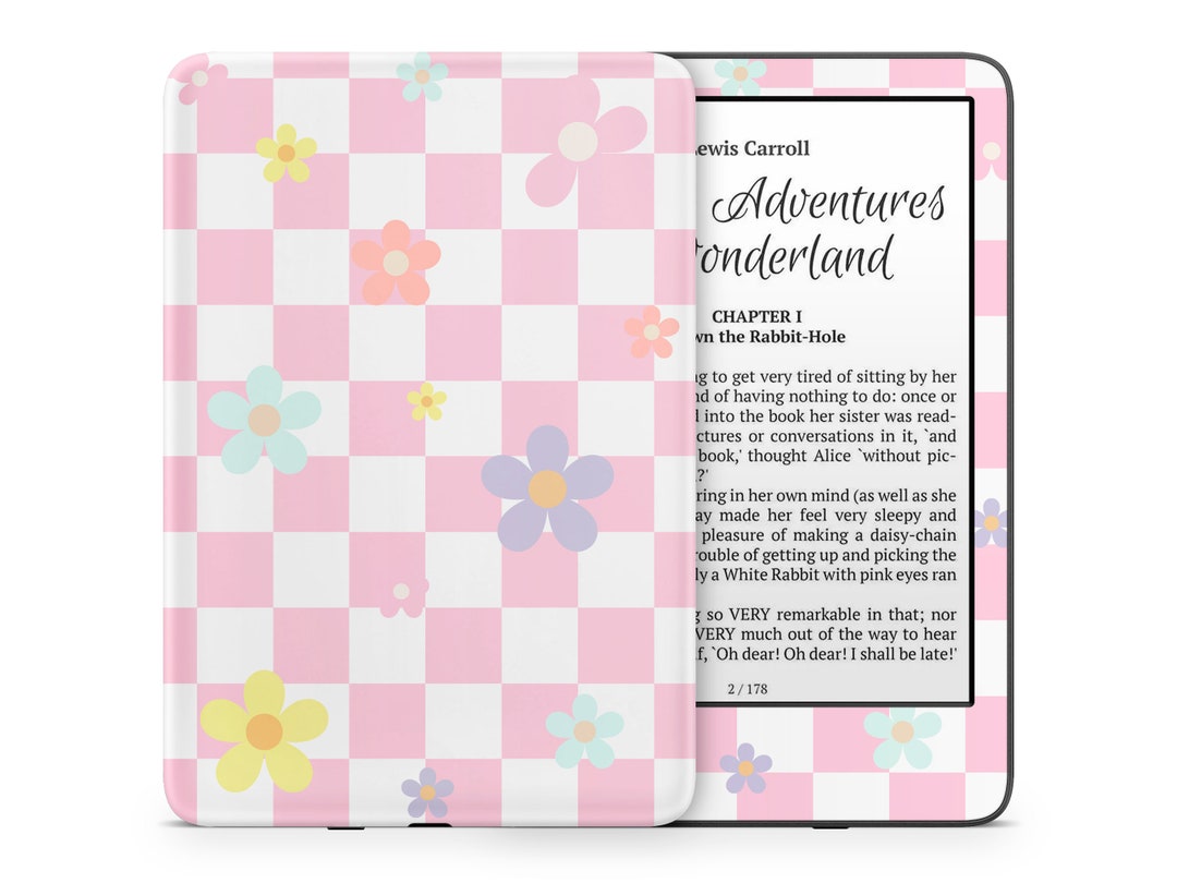 Danish Pastel Pink Kindle Skin, Baby Pink Gingham Checkered Pattern ...