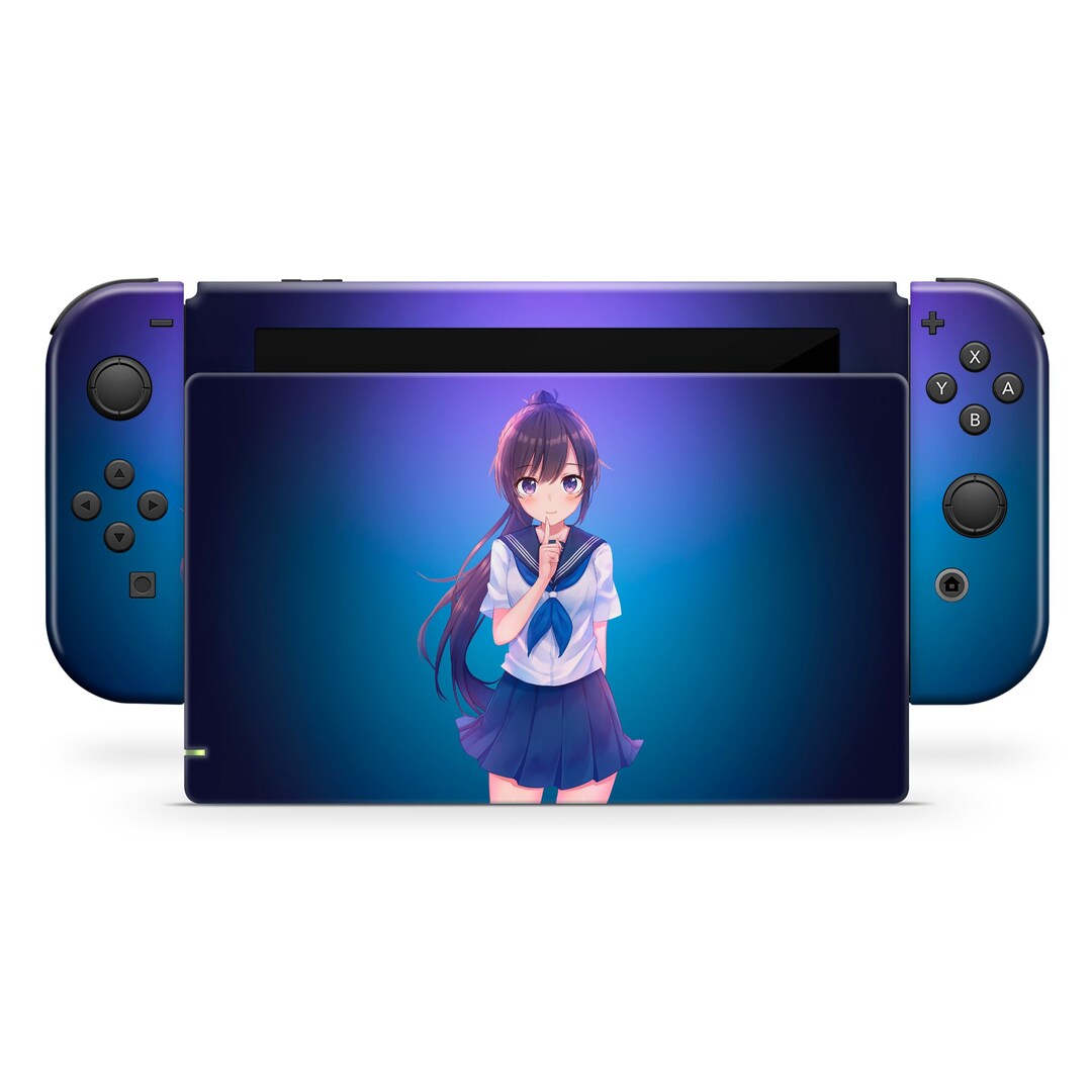Anime Girl Nintendo Switch Skin: Gradient Pastel Blue Kawaii Full Wrap ...