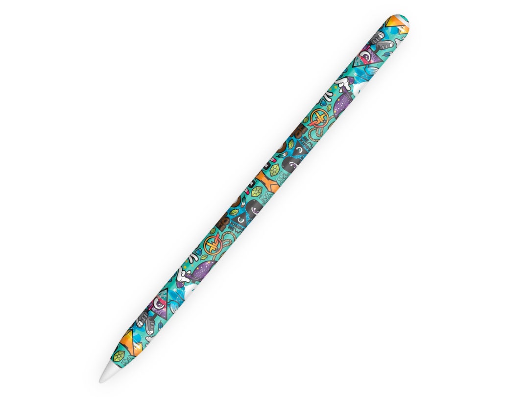 Cartoon Apple Pencil Skin, Green Blue Teal Sticker Bomb Apple Pen Gen 1 ...