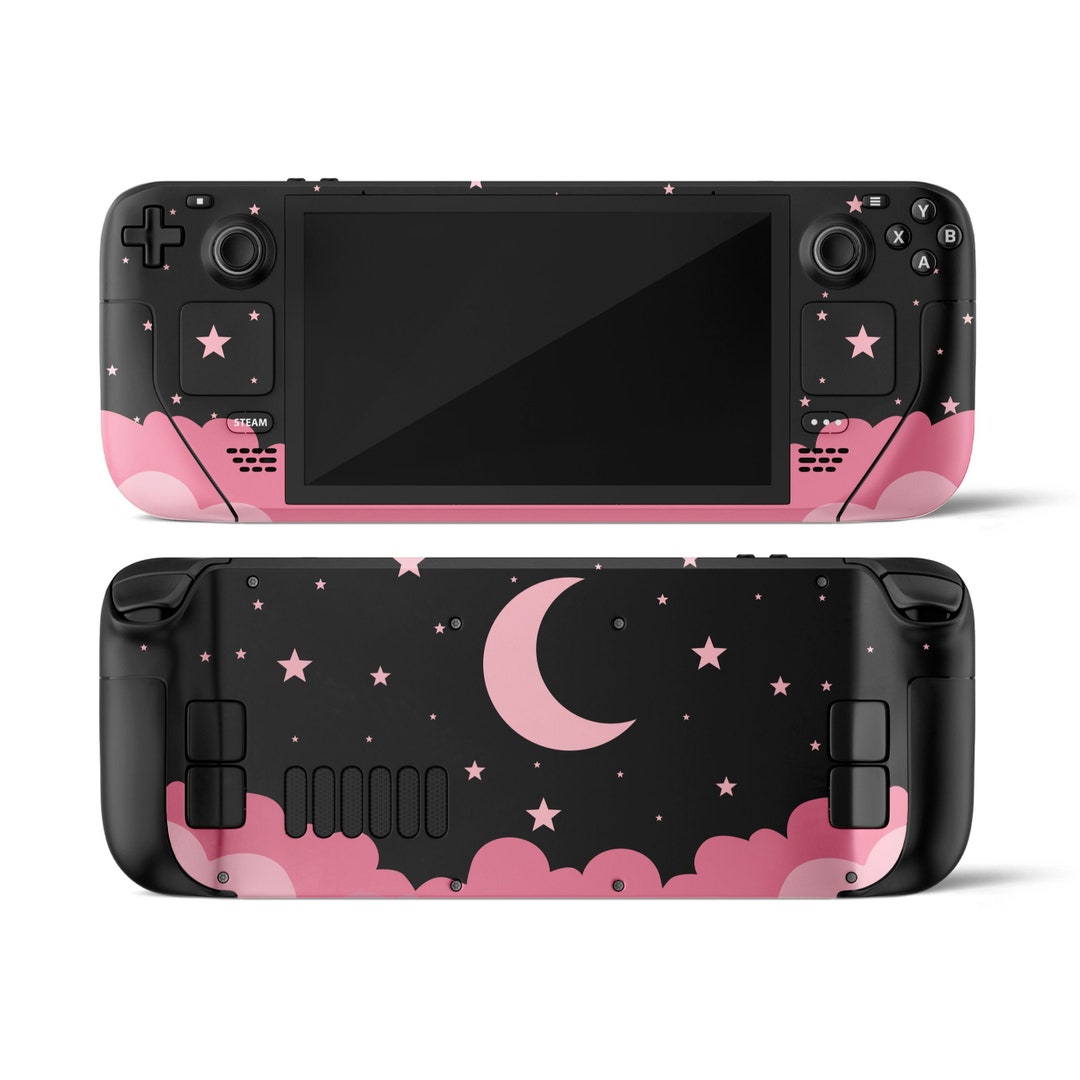 Crescent Moon Steam Deck Skin, Cute Pink Night Sky Stars Clouds ...