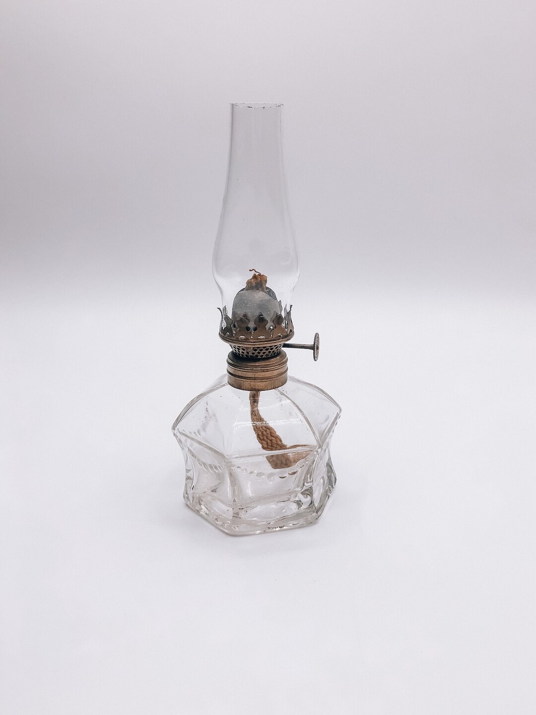 Vintage Rustic Clear Glass Oil Lamp With Hexagonal Base - Etsy