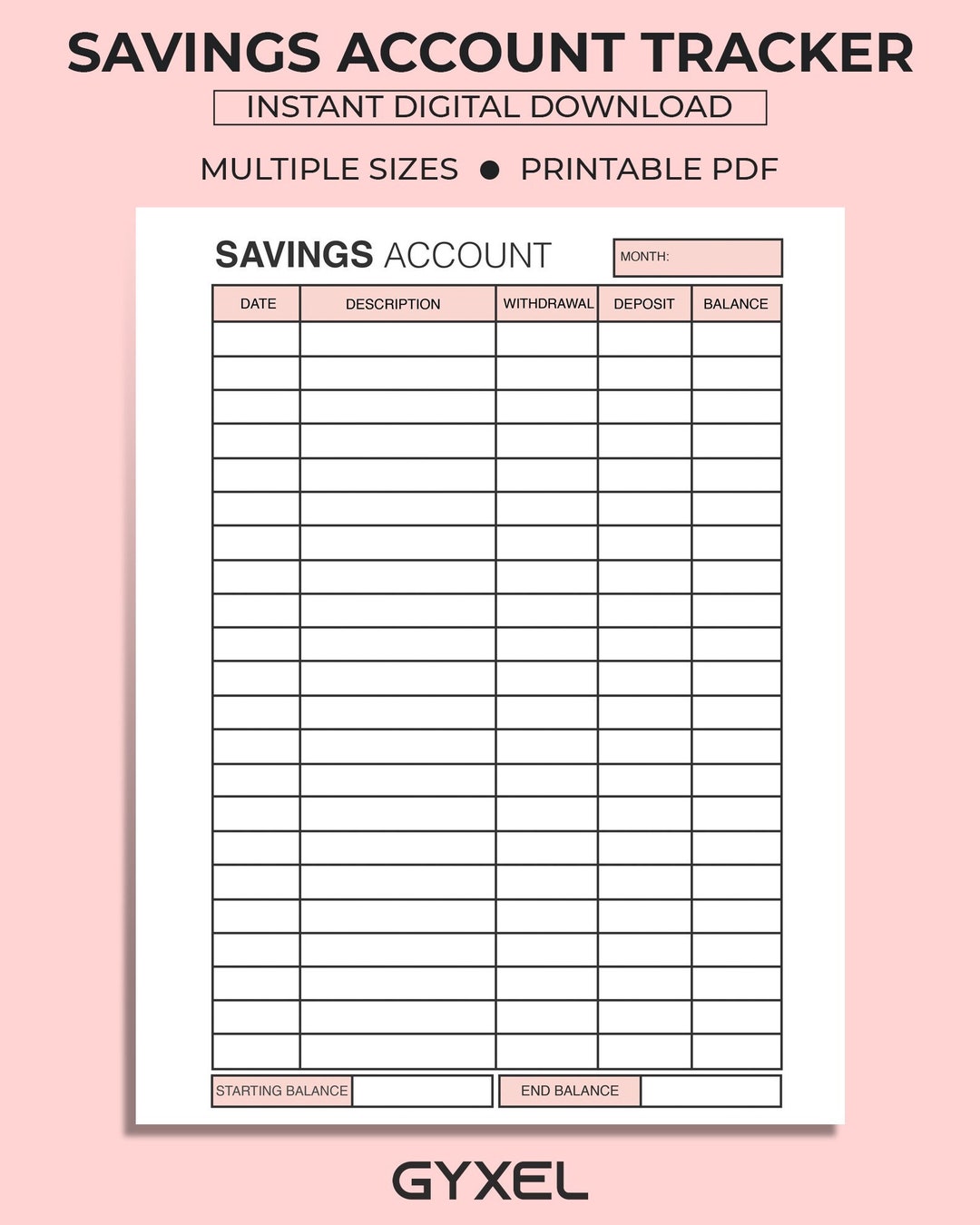 Savings Account Sheet Printable, Personal Savings Tracker, Financial ...