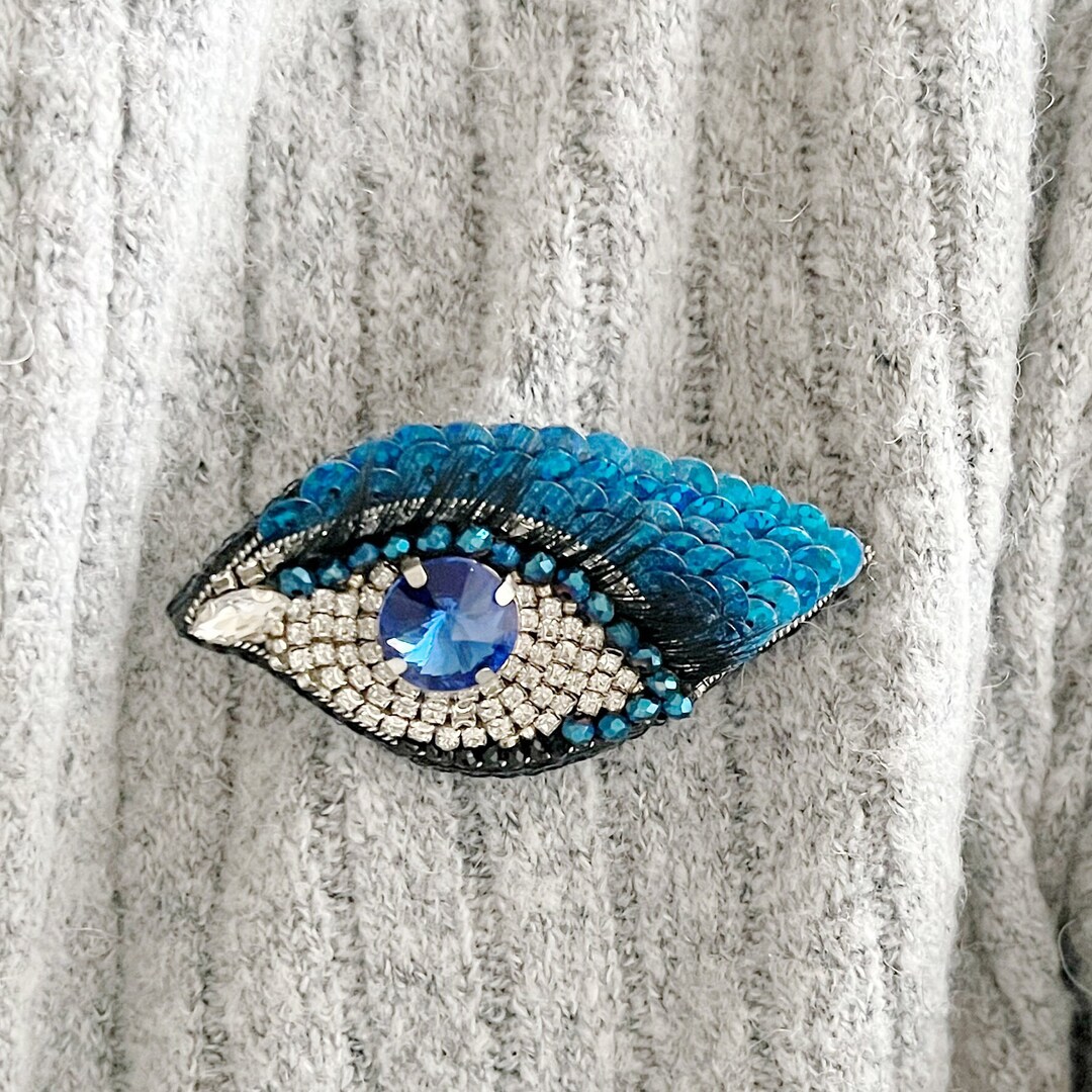 Brooch Eye Blue Eyes Handmade Pins Hand Embroidered - Etsy