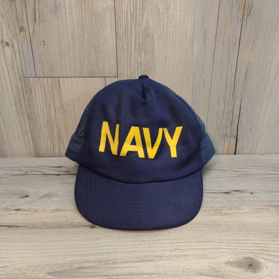 Navy Blue Mesh Cap With Yellow 'NAVY' Embroidery - Etsy