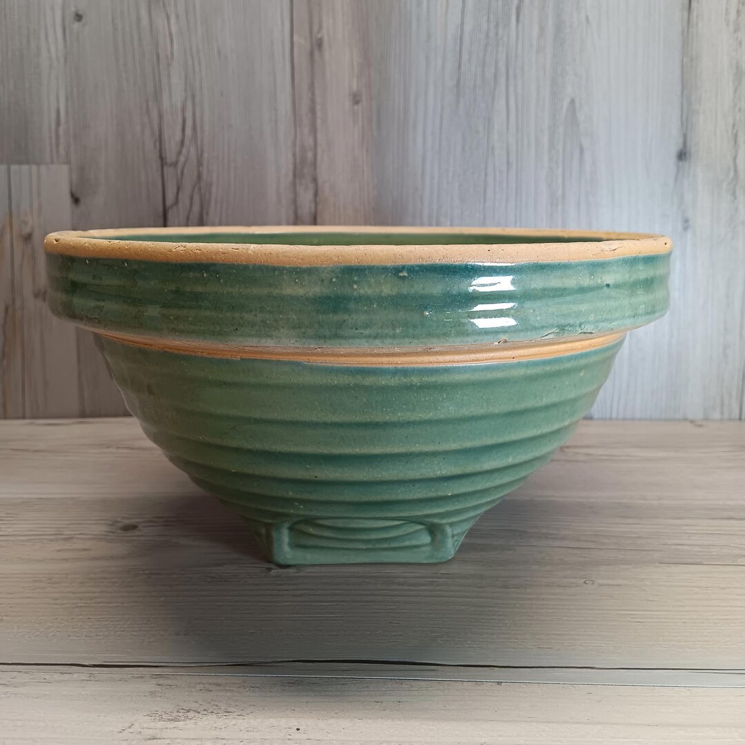 Antique Nelson Mccoy Pottery Green Beehive Stoneware Bowl No 2 Shield ...