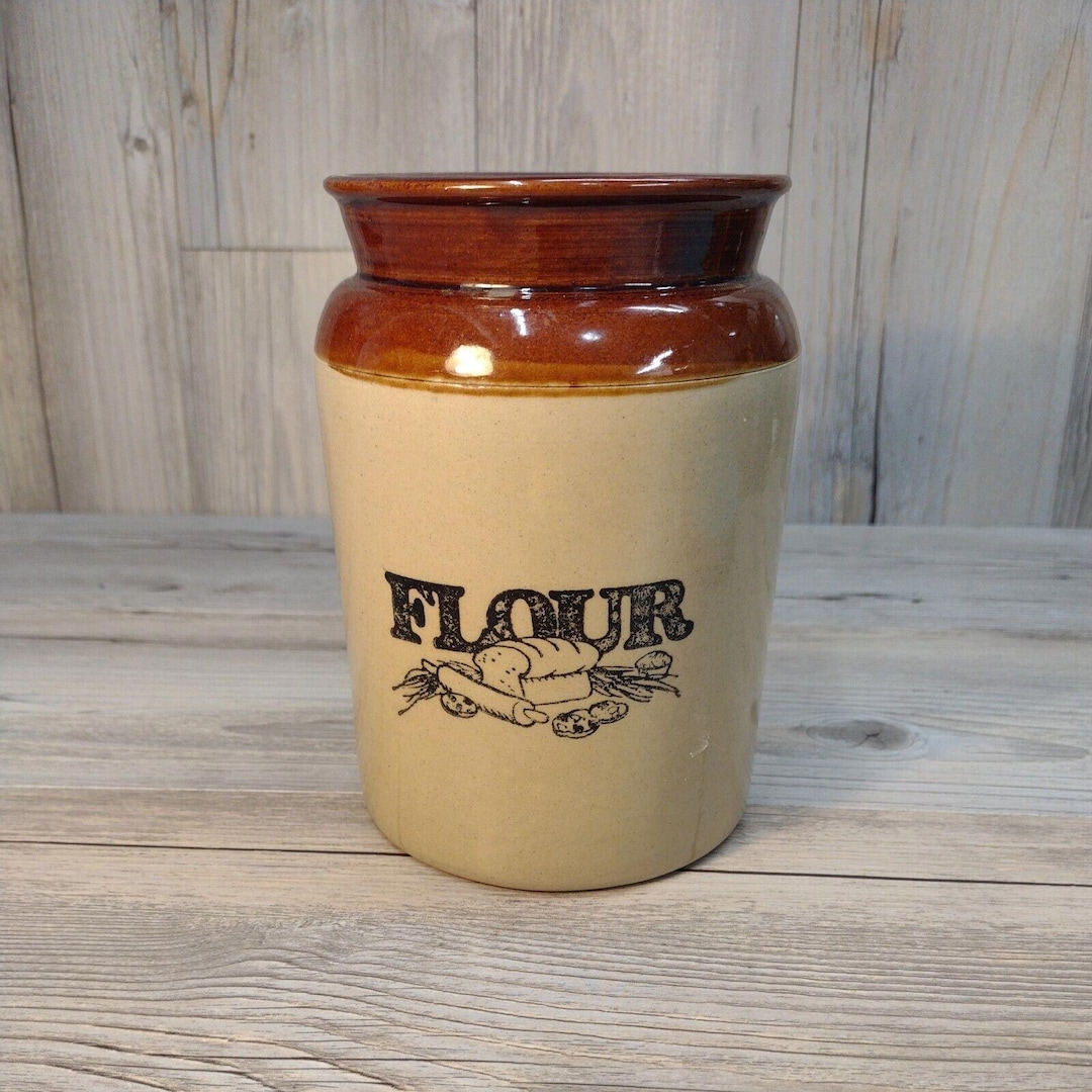 Vintage Ceramic Flour Canister With Lid - Etsy