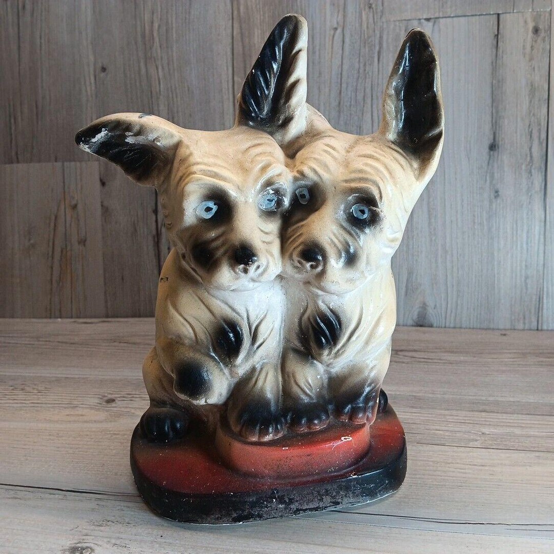 Vintage 1940's Chalkware Scottish Terrier Schnauzer Pair Dogs Figurine ...