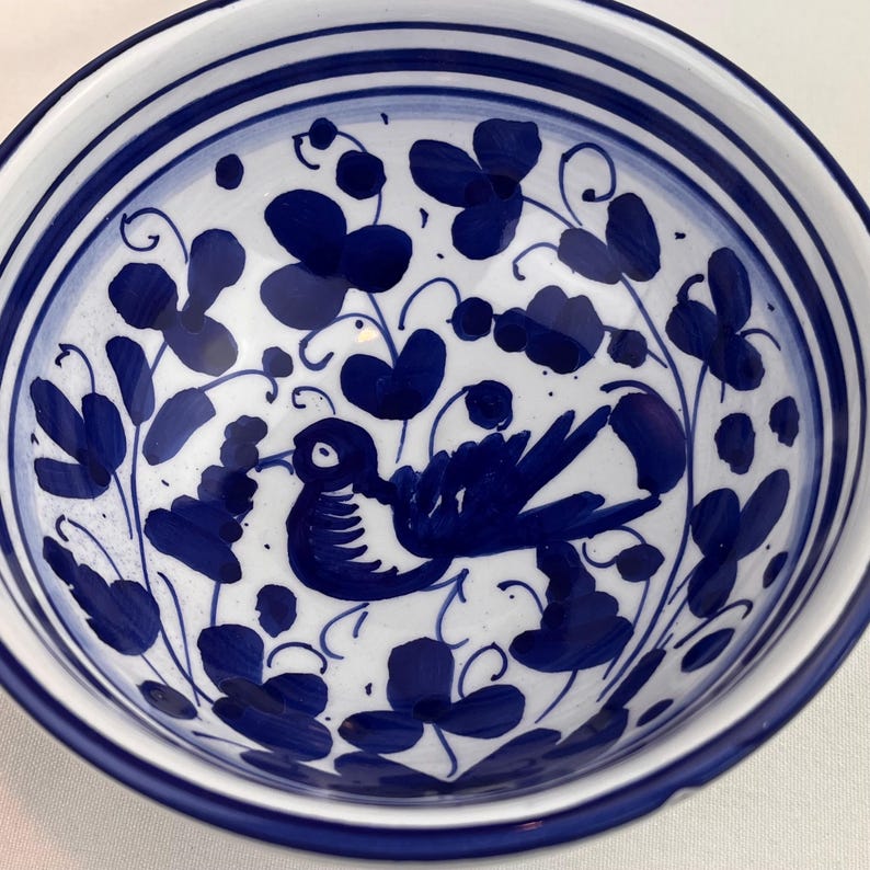 Sambuca Mario Deruta Italian Pottery Small Bowl Cobalt Blue With Bird ...