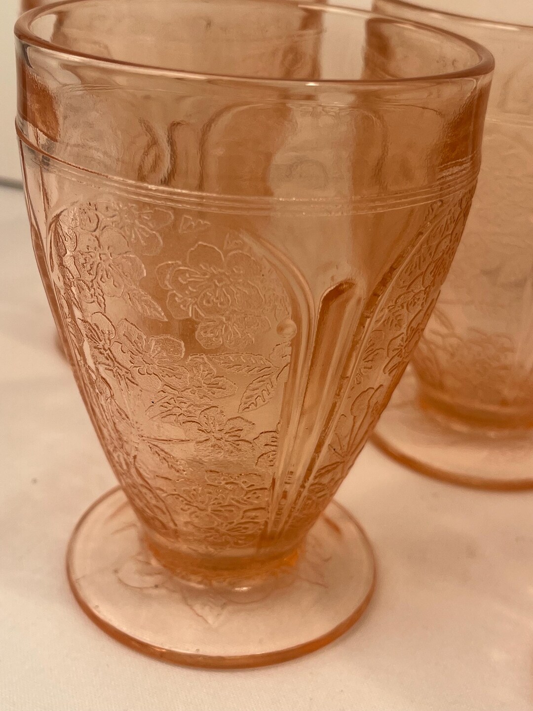 Cherry Blossom Pink Depression Glass Water Glasses Set of 8. They Are 4 ...
