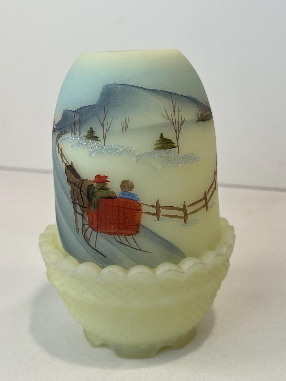 Fenton Uranium Glass Fairy Lamp Winter Scene Red Sleigh - Etsy