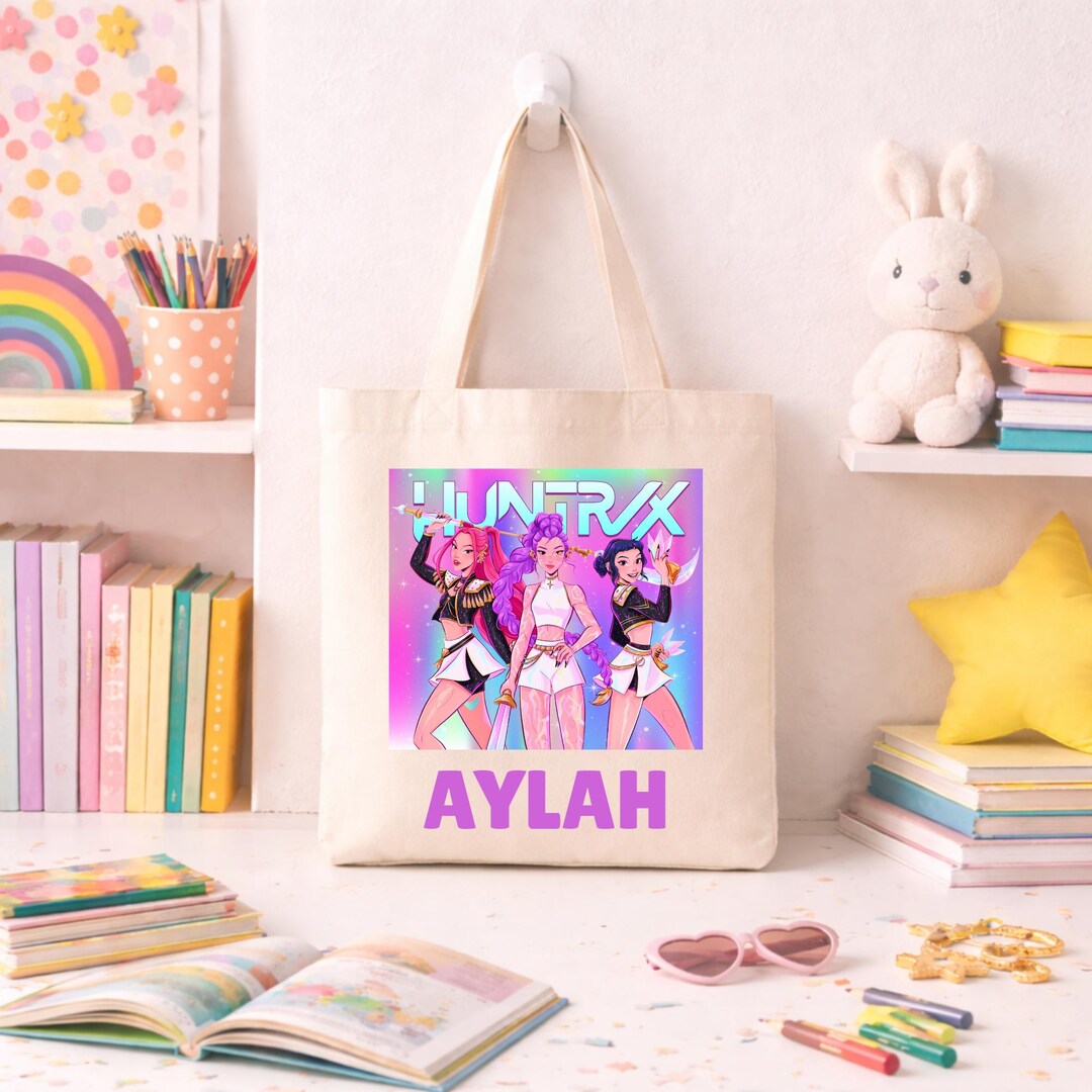 Personalized K-pop Anime Tote Bag | Demon Hunters Library Sack - Etsy
