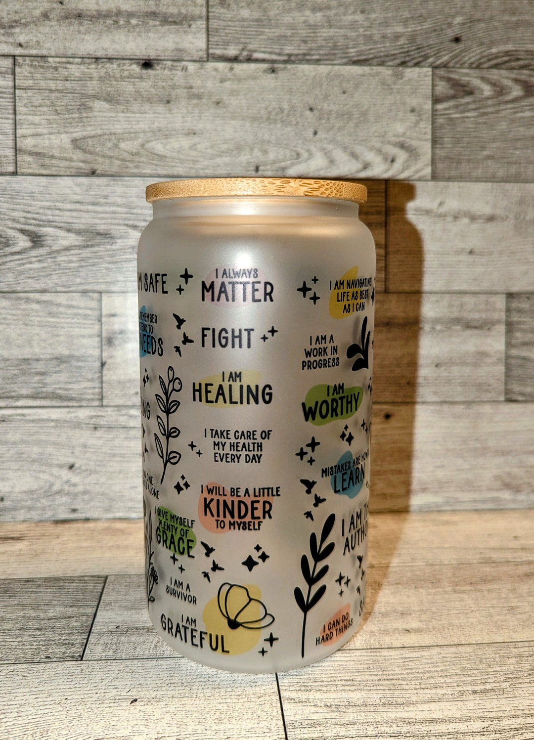 Handmade Daily Affirmation Glass With Bamboo Lid, Inspirational Jar ...