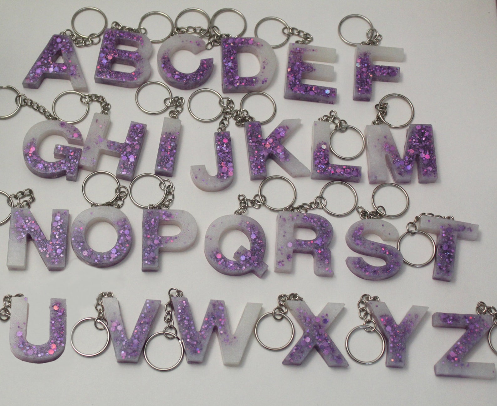 Purple Glitter Initial Keychain: Personalized Resin Letter Bag Charm - Etsy