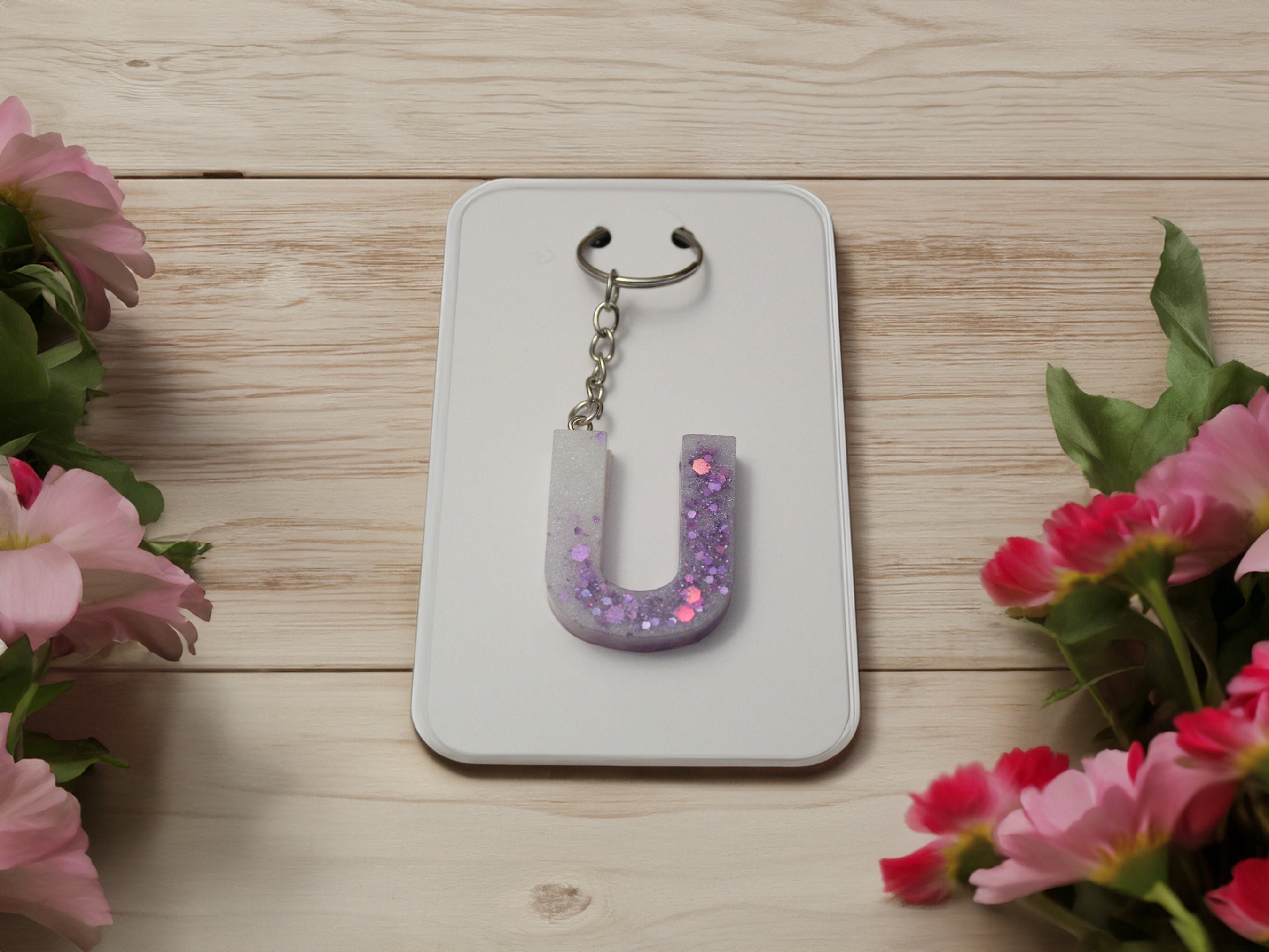 Purple Glitter Initial Keychain: Personalized Resin Letter Bag Charm - Etsy
