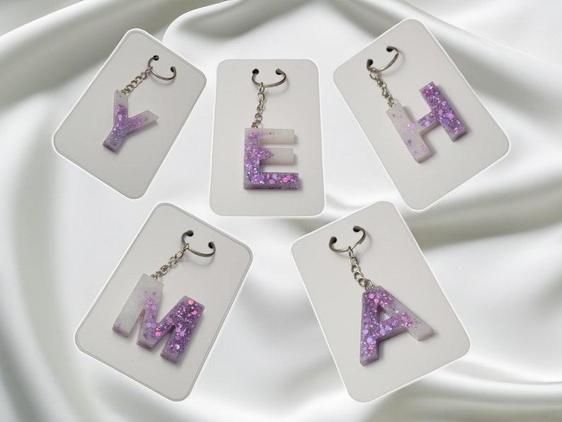 Purple Glitter Initial Keychain: Personalized Resin Letter Bag Charm - Etsy