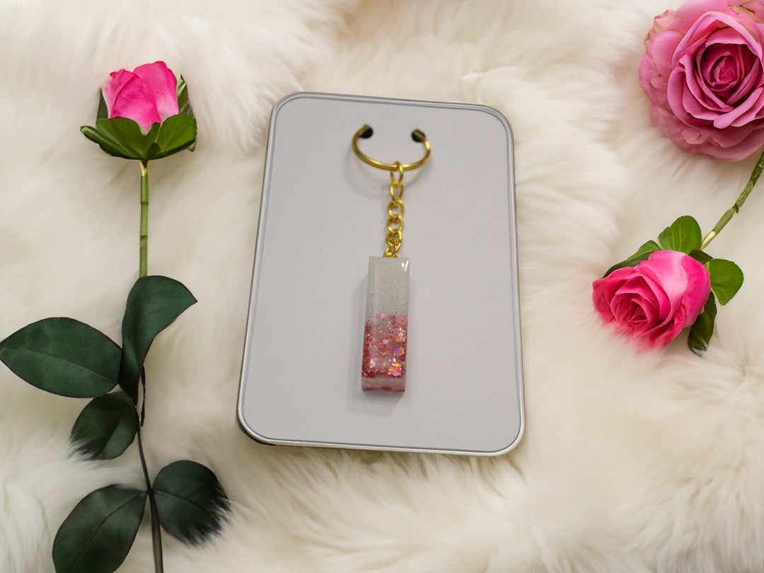 Keychain Handmade Sparkly Pink Resin Initial Keychain Alphabet Keychain ...