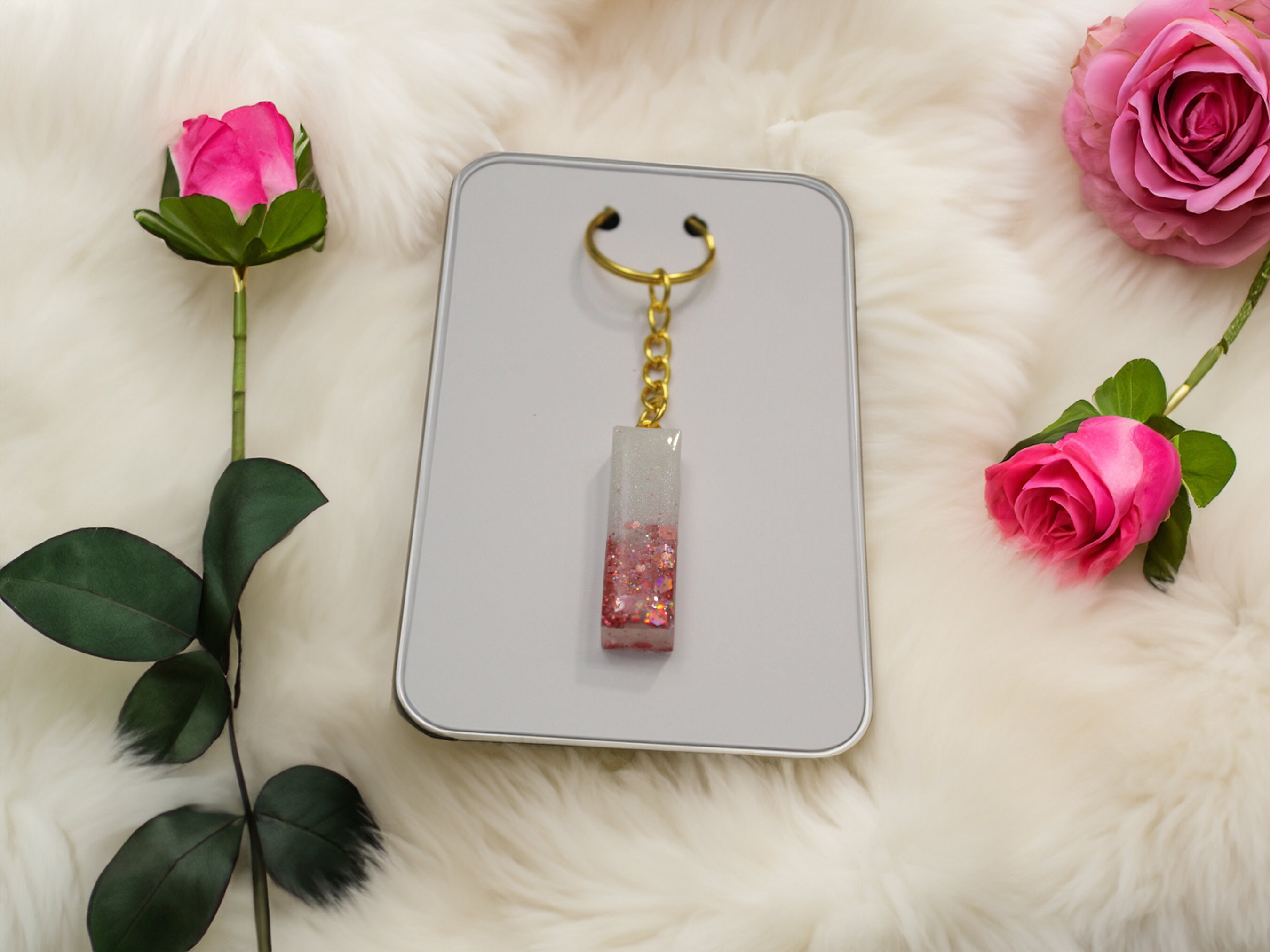 Keychain Handmade Sparkly Pink Resin Initial Keychain Alphabet Keychain ...