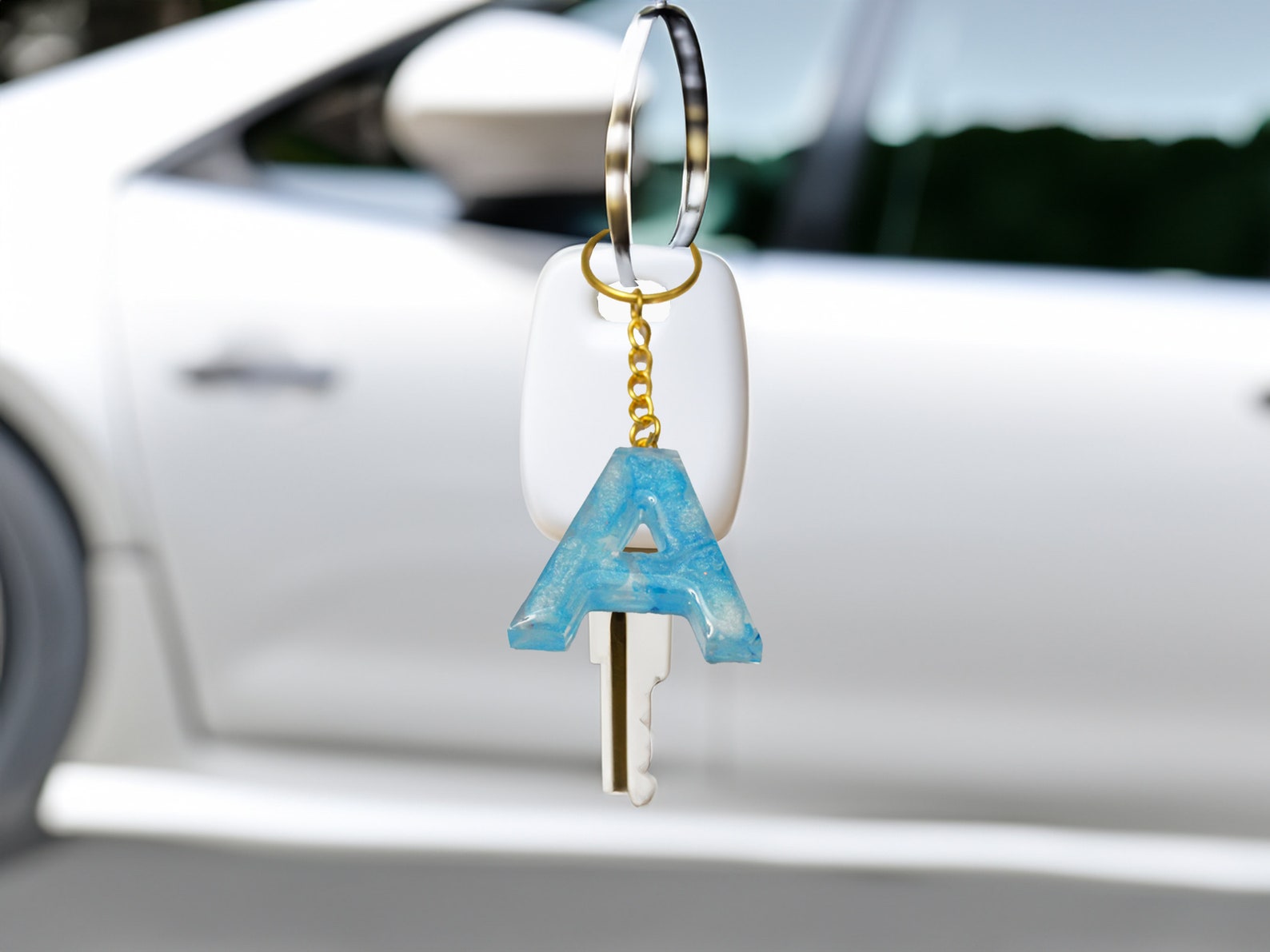 Blue Sky Resin Initial Keychain: Personalized Letter Keyring - Etsy