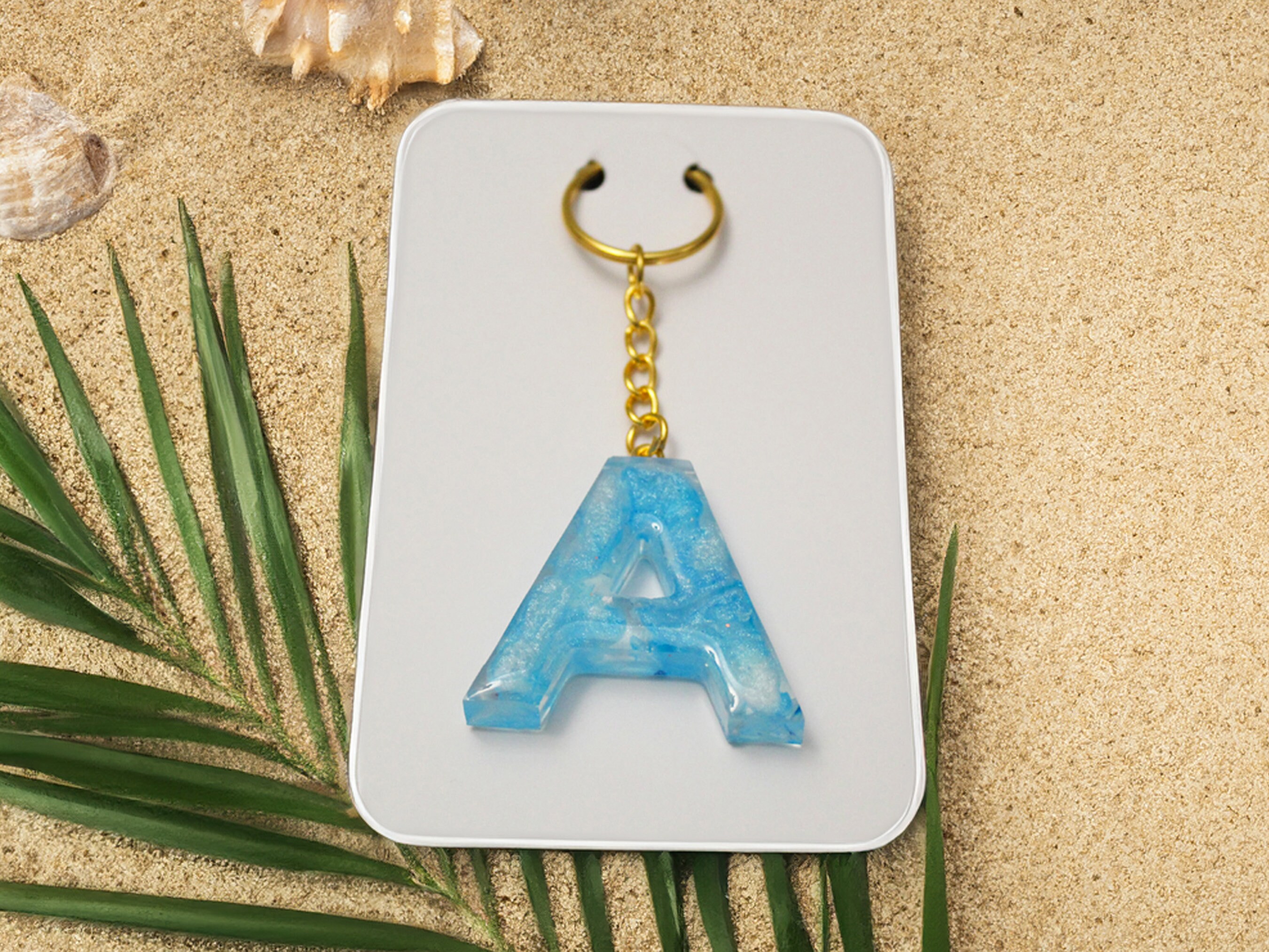Blue Sky Resin Initial Keychain: Personalized Letter Keyring - Etsy
