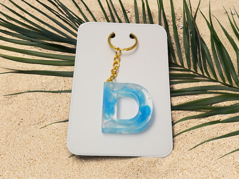 Blue Sky Resin Initial Keychain: Personalized Letter Keyring - Etsy